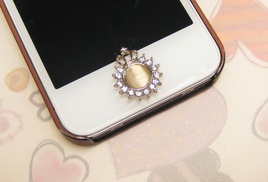 Crown Bling Iphone Home Button Sticker Cell Phone Charm For Iphone Ipad ...